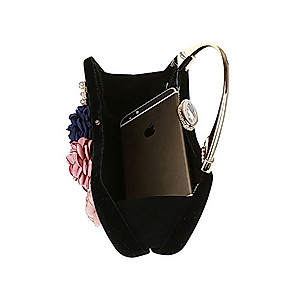 Women's Flower Evening Bag Black Clutch Purse Handbag Metal Frame Large Clutch Bag Wedding Hand Bag Carved Handle (Ship From the US)