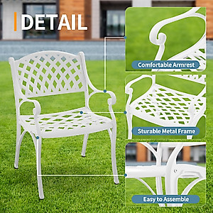 PATIO-IN 2 Pieces Outdoor Bistro Dining Chairs Cast Aluminum Patio Bistro Chair with Armrest,Outdoor Furniture Set Bistro Chairs,Metal Patio Dining Chair for Garden,White