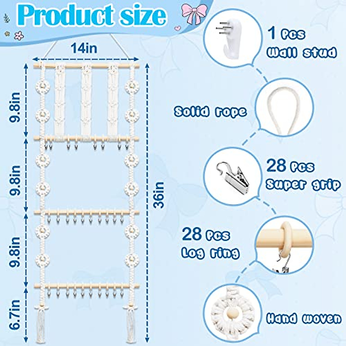 GFPGYQ Headband Bow Holder for Baby Girls Hair Bows, Boho Bow Holder for Girls Hair Bows and Headbands, Nursery Hair Bow Holder Organizer