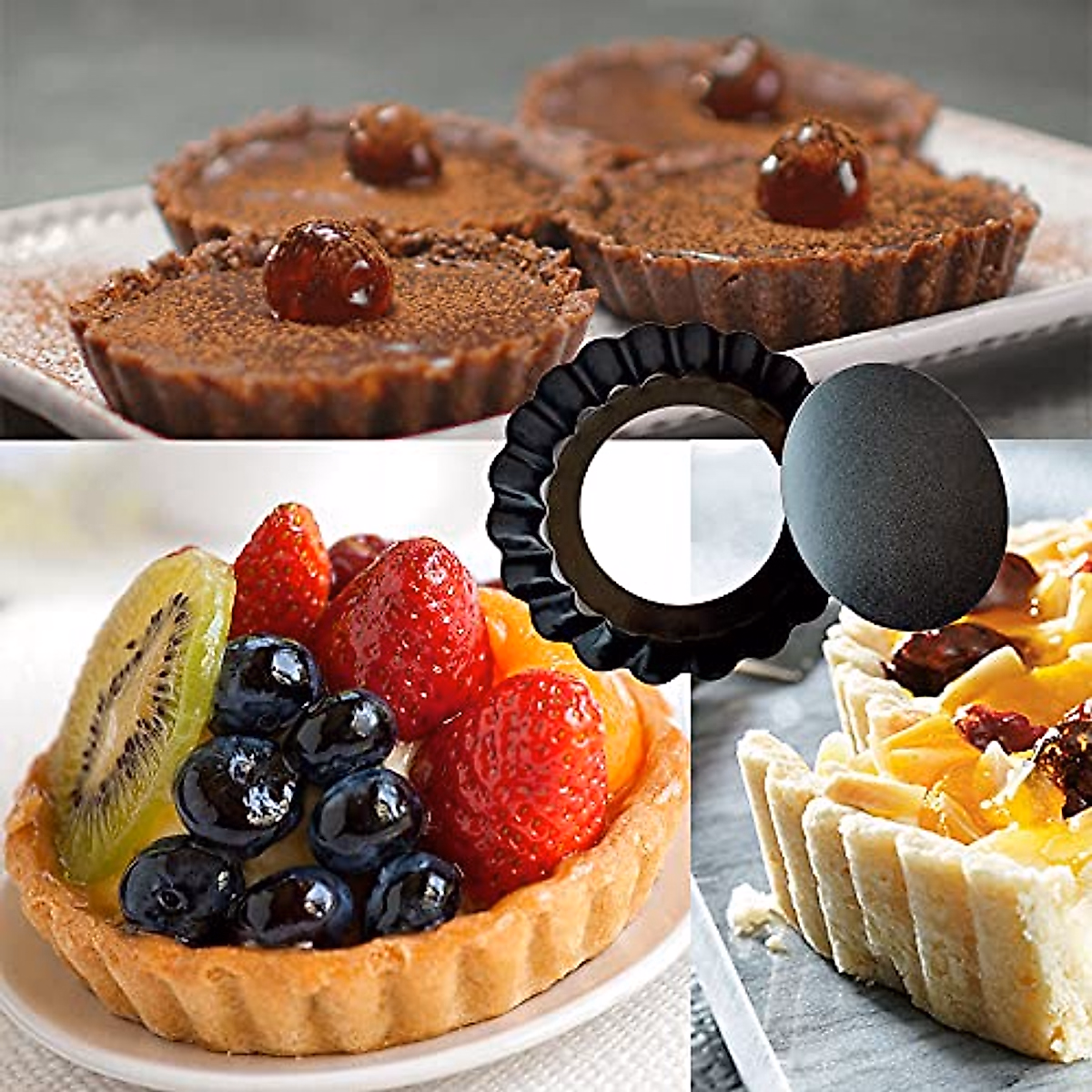 DATANYA 8 Pack Mini Tart Pans 4 Inch with Removable Bottom Round Nonstick Quiche Pan, Heavy Duty Fluted Side for Pies, Mousse Cakes, Dessert Baking (4 Inch 8pcs)