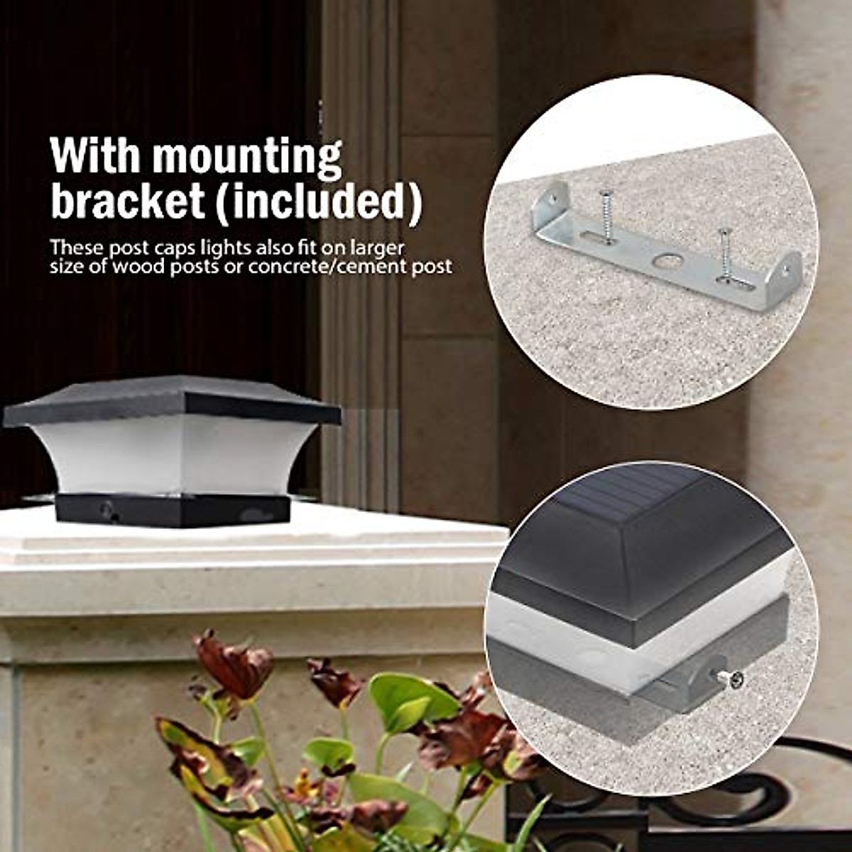 T-SUN Solar Post Lights, Waterproof Outdoor Solar Post Cap Lights for 4 X 4 Wooden Posts, 6000K White LED Lighting, Deck, Patio Garden Decor or Fence(4 Pack)