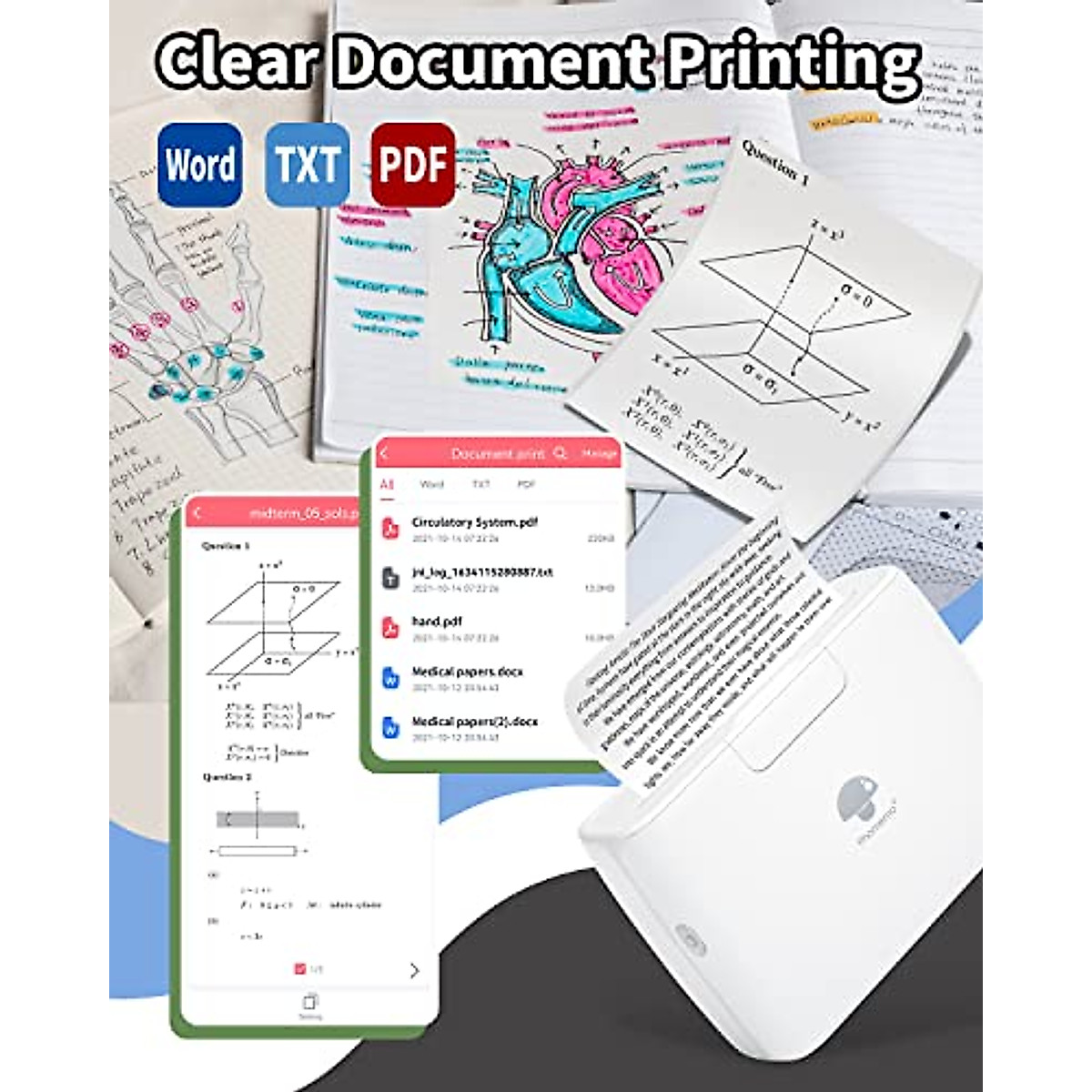 Phomemo M04S Portable Thermal Printer with 110mm White Non-Adhesive Thermal Paper 3 Rolls