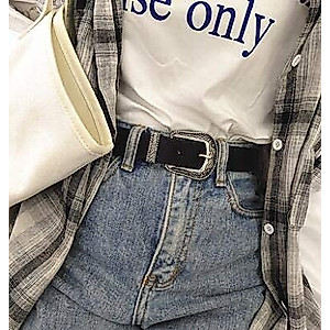 INOGIH Western-Leather-Belts-Women Vintage Waist-Belts with Hollow Out Flower Buckle