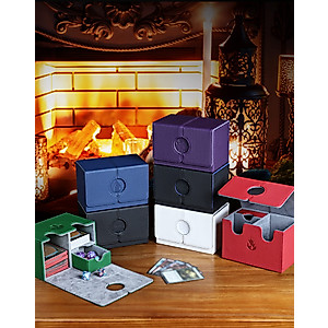 UAONO Card Deck Box for MTG Commander Deck, Double Deck Box With Dice Tray Holds 200+ Sleeved Trading Cards, Card Case Storage Box for Magic The Gathering Sports Playing Cards (Black&Blue)