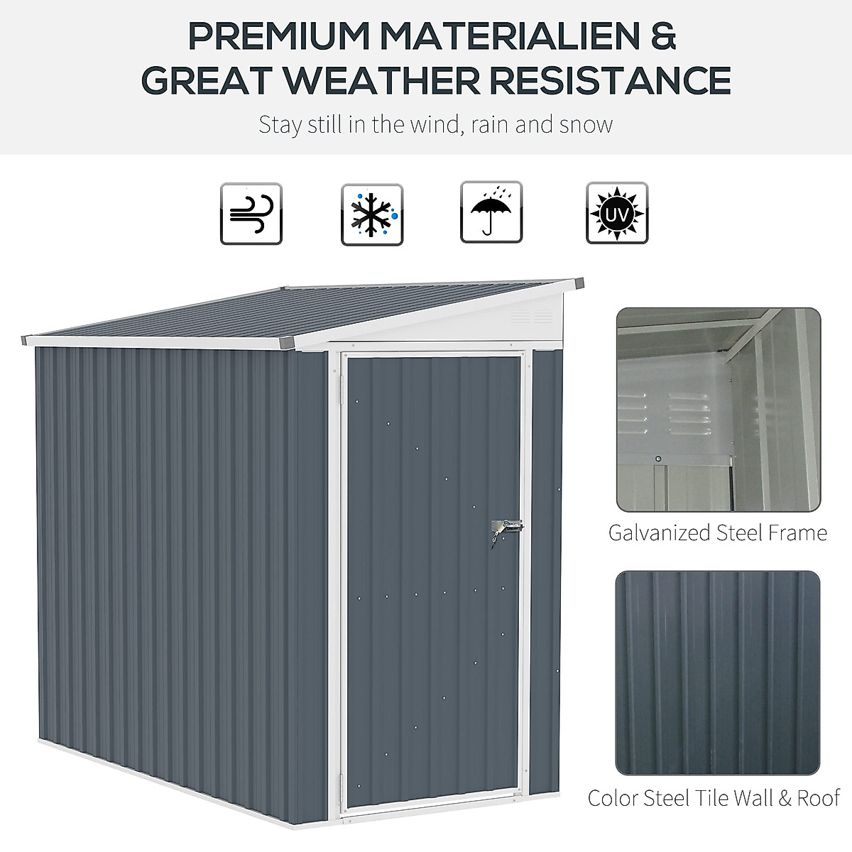 Outsunny 4' x 6' Steel Garden Storage Shed Lean to Shed Outdoor Metal Tool House with Lockable Door and 2 Air Vents for Backyard, Patio, Lawn