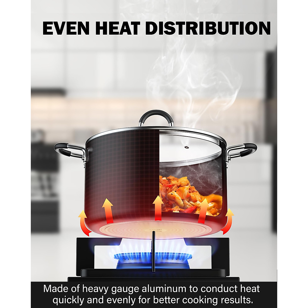 Cook N Home 6-Quart Nonstick Stockpot with Lid, Professional Granite Stock Pot Non Stick Soup Gumbo Pasta Cooking Pot with Silicone Handle, Heavy Gauge Aluminum Induction Cookware, Marble