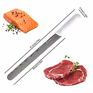 Brisket Slicing Knife, Little Cook 12" Stainless Steel Carving Knife for Meat, Brisket, BBQ, Turkey, Watermelon (White)