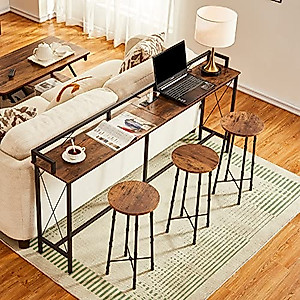 VECELO Couch Side & Console Table with 2 Outlets and USB Ports, 70.9 Inches, Brown