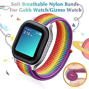 3 Pack Replacement Nylon Bands Compatible with Gabb Watch/Gizmo Watch 3 & 2 & 1, Hook & Loop Design Easy for Kids to Put On & Off, Breathable & Washable, Rainbow+PomeRed+Neon