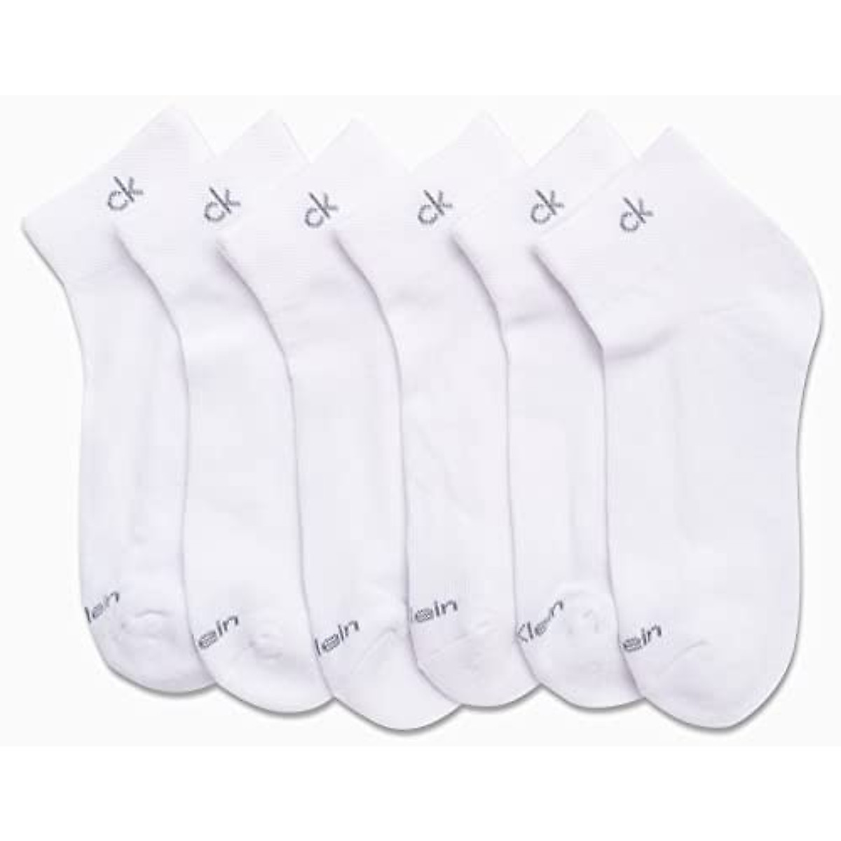 Calvin Klein Women's Athletic Sock - Cushion Quarter Cut Ankle Socks (6 Pack), Size 4-10, White