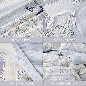 SAPHREAS Home Grey Bohemian Duvet Cover Set Queen Size 100% Cotton 3pcs Exotic Style Retro Comforter Cover Soft&Breathable 1 Duvet Cover 2 Pillowshams