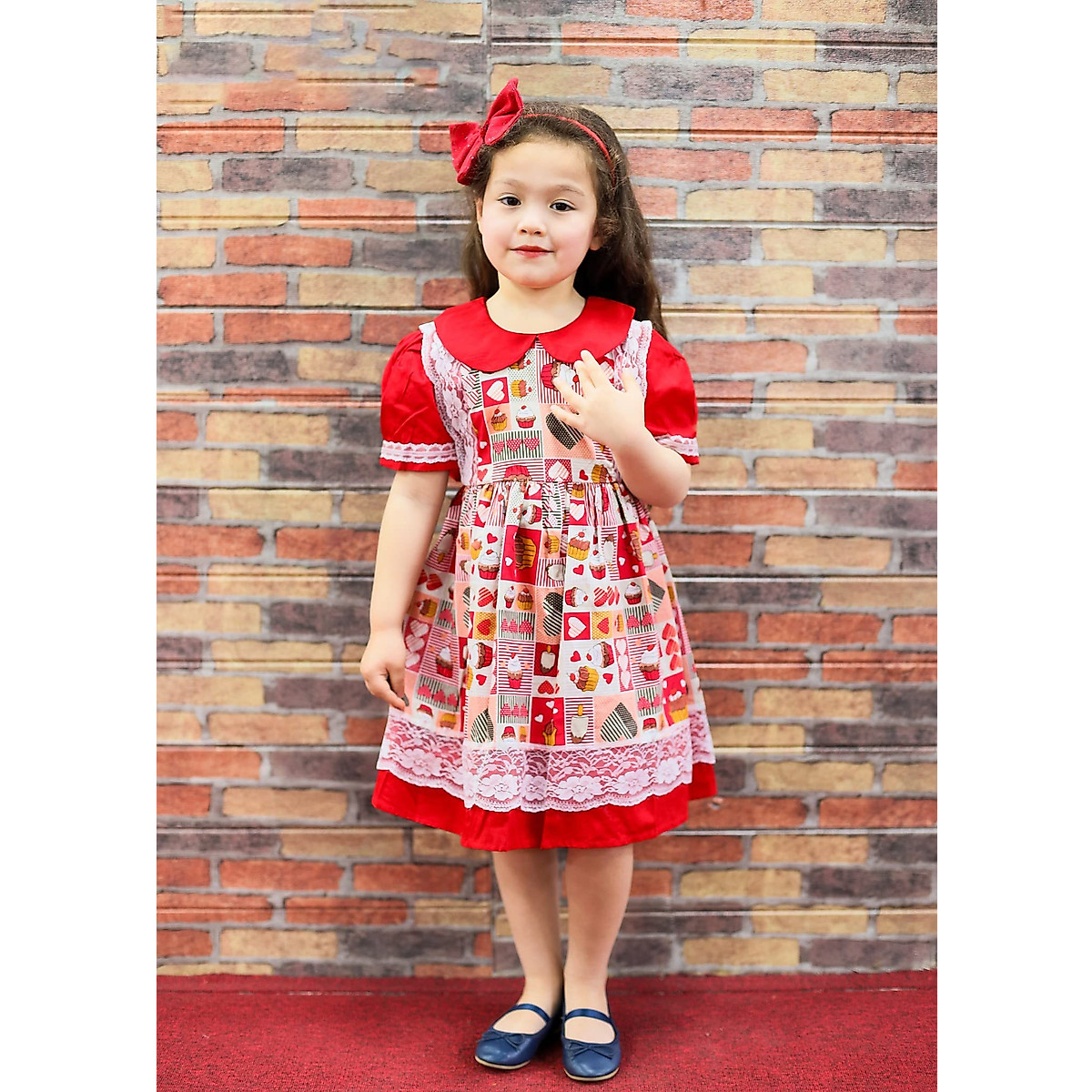 Toddler Girl Valentines Love Heart Cupcake Birthday Peter Pan Lace Dress 2T Red
