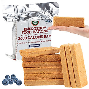 Grizzly Gear Emergency Food Rations- 3600 Calorie Blueberry Bar - 3 Day, 72 Hour Supply For Disaster, Hurricane, Flood Preparedness - Less Sugar, More Nutrients Than Leading Brands - 5 Year Shelf Life