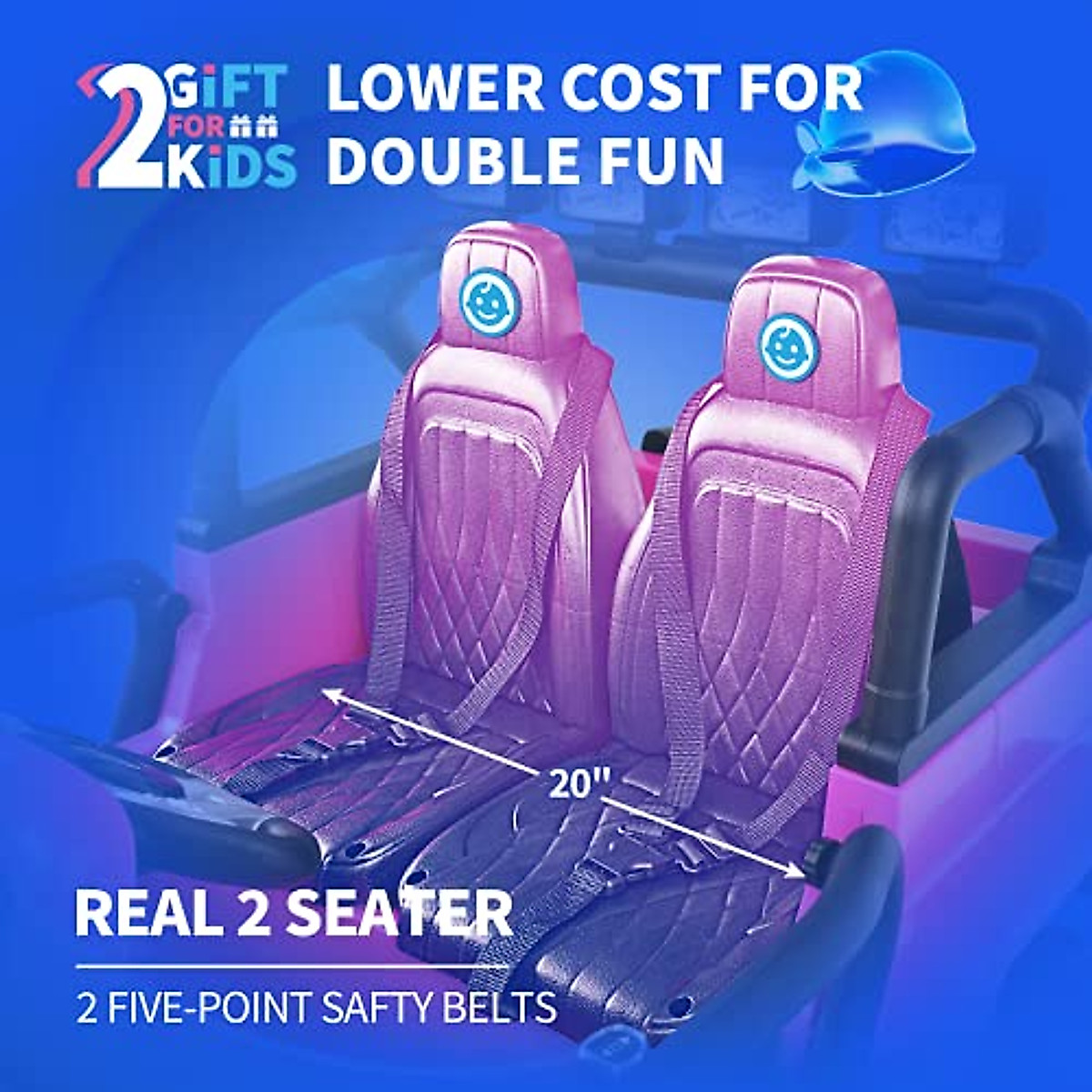 Joywhale 24V 2 Seater Kids Ride on Car Truck 4WD Battery Powered Motorized Easy-Drag Truck, with 4x75W Powerful Engine, Soft Braking, Remote Control, Suspension & Free Car Cover, 2023 New Model, Pink