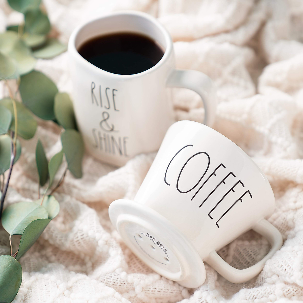 RAE DUNN Coffee Drip & Mug Set - Coffee Drip Cone with Large Coffee Mug - Rise & Shine - Gift for Coffee Lovers