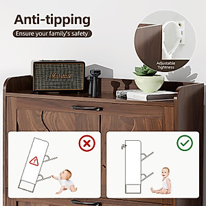 infurnic Shoe Cabinet with 2 Flip Drawers, Narrow Shoe Storage Cabinet for Entryway, Freestanding Organizer Shoe Rack Cabinet for Front Door Entrance Hallway Foyer Living Room, Walnut