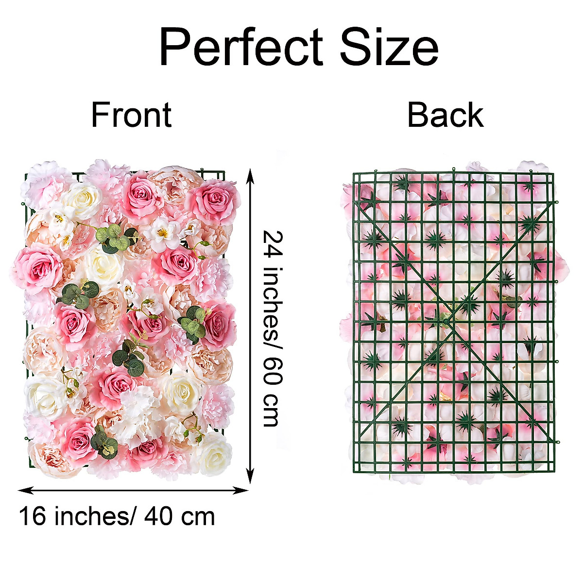 Flower Wall Panel Floral Backdrop - 6 Pcs Pink Flower Wall Decor, 24" X 16" Silk Rose Wall, Artificial Flower Wall Backdrop Faux Flower Panel for Wedding, Party, Nursery, Baby Girl Room, Home Decor