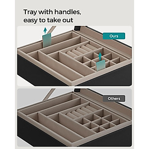 SONGMICS Jewelry Box with Glass Lid, 2-Layer Jewelry Organizer with Removable Tray, Jewelry Storage, Modern Style, Gift for Loved Ones, Graphite Black and Metallic Gold UJBC238B01