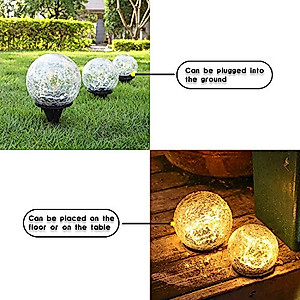 Garden Solar Lights, Cracked Glass Ball Waterproof Warm White LED for Outdoor Decor Decorations Pathway Patio Yard Lawn, 3 Globe (3.9", 4.7", 5.9")