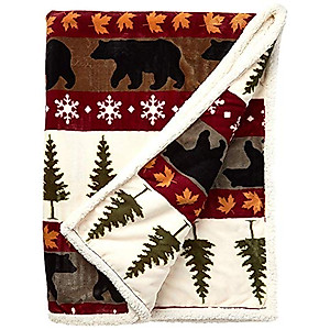 Carstens Soft Sherpa Plush Throw Blanket, Tall Pine Collection