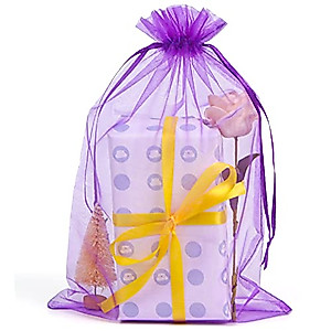 SULOLI 50Pcs Organza Jewelry Bags,8x12 inches Purple Organza Gift Bags with Drawstring Mesh Jewelry Bag for Presents