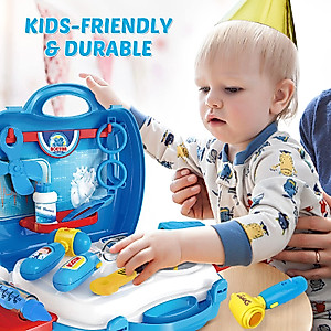 Toy Doctor Kit for Kids: 27Pcs Pretend Play Medical Doctor Playset with Carrying Case Electronic Stethoscope - Role Play Gift Educational Doctor Play Set for Toddler Boys Girls Ages 3 4 5 6