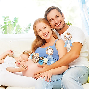 XINRUI Floral Maternity Sash Mummy Daddy to Be Corsage Pin Set Blue Teddy Bear Baby Shower Sash Belly Belt Flower Pregnancy Photo Props Maternity Photography (Champagne)