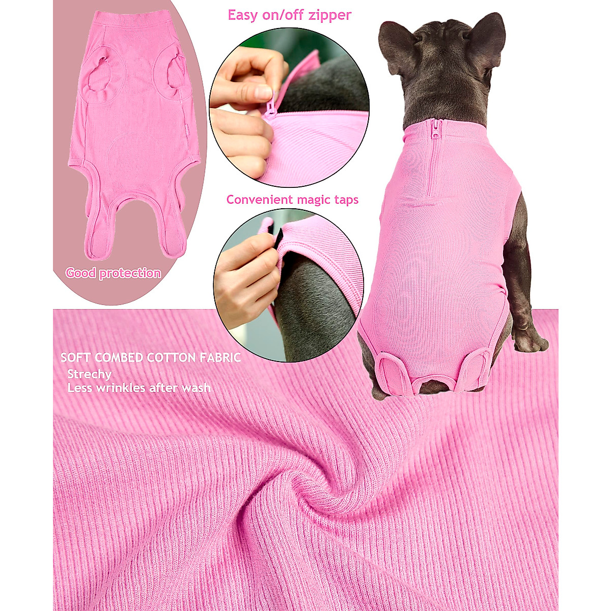 Wabdhaly Dog Surgery Recovery Suit for Female Spay,Puppy Surgical Recovery Zip Up Suit,Anti-Licking Bodysuit for Abdominal Wounds,Cone Alternative Recovery Blank Suit for Dogs