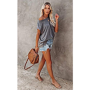 ANCAPELION Women’s Casual Summer Shirt Short Sleeve Cozy Grey Tunic T-Shirt Blouse Top Loose Fit Small