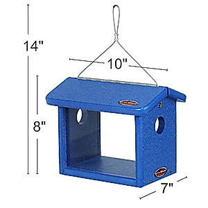 Kettle Moraine Recycled Bluebird Mealworm Feeder Hang or Mount (Blue, Blue)