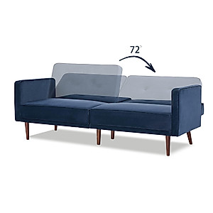 Artdeco Home Convertible Sofa with 3 Level of Adjustability, 76" W Mid-Century Style Soft 100% Polyester Fabric Sofa Bed for Living Room (Velvet Blue)