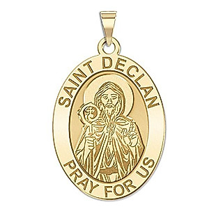 PicturesOnGold.com Saint Declan Oval Religious Medal EXCLUSIVE - Sterling Silver, 1/2 x 2/3 Inch Size of Dime With Engraving - Protection Jewelry Christian Gifts for Men & Women