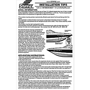 STIFFIE WhipOne Blueberry Blue SUPER STICKY 3" Alpha Numeric Registration Identification Numbers Stickers Decals for Sea-Doo SPARK, Inflatable Boats, RIBs, Hypalon/PVC, PWC and Boats.