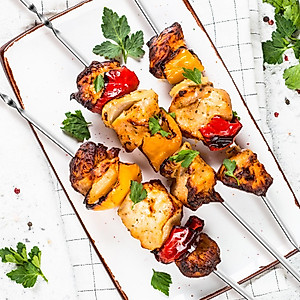 Oligei 24 PCS Metal Skewers, Kabob Skewers, Metal Skewers for Kabobs, Flat Skewers for Grilling, Reusable Metal Skewers for Grilling, Grill Skewers for BBQ, Meat and Vegetable