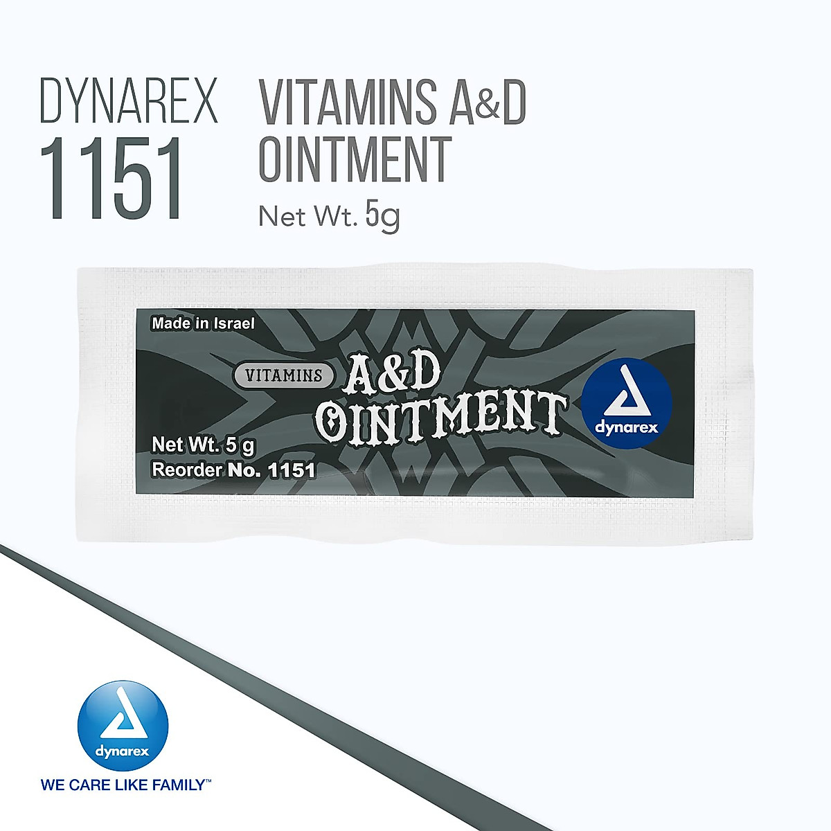 Dynarex Vitamins A&D Ointment Without Lanolin - Vitamin A and D Ointment Protectant for Minor Cuts, Burns, Diaper Rash & Dry Skin - 1 Box - 144 Packets/Box - 5g Packets