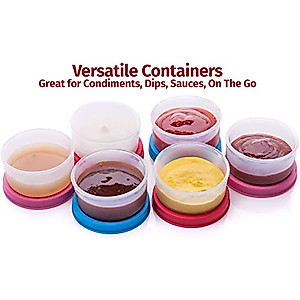 Condiment Cups Containers with Lids- 6 pk. 1.3 oz.Salad Dressing Container to go Small Food Storage Containers with Lids- Sauce Cups Leak proof Reusable Plastic BPA free for Lunch Box Picnic Travel