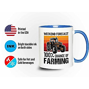Bubble Hugs Farmer Birthday Two Tone Blue Edition Coffee Mug 11oz - Forecast Farming - Dry Farming Farm ranch Market Garden Agricultural Seed Drill Acre Hay Tractor Farmer Crops
