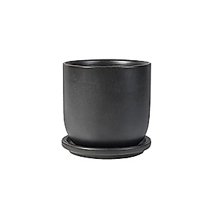 Serene Spaces Living Large Classy Matte Black Ceramic Pot with Drainage Holes and Saucer for Plants and Flowers, Decorative Outdoor/Indoor Planters, Measures 6" Diameter & 5.75" Tall