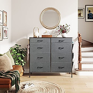 WLIVE 2-Drawer Nightstand, 5-Drawer Dresser and 8-Drawer Dresser Set, Fabric Storage Tower for Bedroom, Hallway, Nursery, Closets, Tall Chest Organizer Unit with Textured Print Fabric Bins, Steel Fram