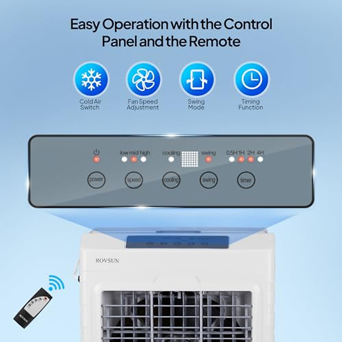 ROVSUN 10.5Gallon Evaporative Air Cooler, 2600CFM Portable Swamp Cooler with Remote Control, Oscillation, 3 Speeds, 7.5H Timer & 40L Water Tank, 3-IN-1 Cooling Fan for Home Office Garage Outdoor