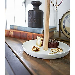 YAMAZAKI Home Tosca Accessory Tree - Jewelry Organizer Stand With Tray - Steel + Wood,White