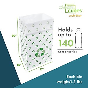Clean Cubes 30 Gallon Multi-Liner Disposable Trash Cans (3-Pack). Reusable Garbage and Recycling Bins for Parties, Events, and More (Recycle Pattern - 30” Height x 17” Width x 14” Depth) (Recycle)