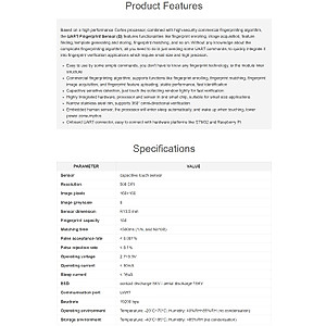 Waveshare UART Fingerprint Sensor (D) Round-Shaped All-in-One Cortex Processor 360° Verification Nail Plate-Sized UART Commands Operation