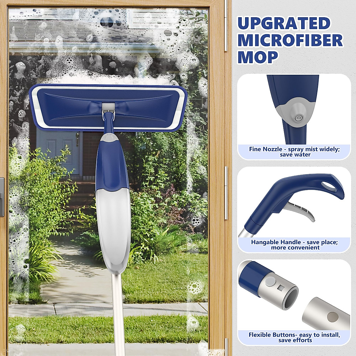 Spray Mops Microfiber Floor Mops for Cleaning, Wet Dry Mop Floor Cleaning Mops with 4 Reusable Washable Mop Pads, Wet Spray Mop Dust Mop Refillable Flat Floor Mop for Hardwood Laminate Tile Floors