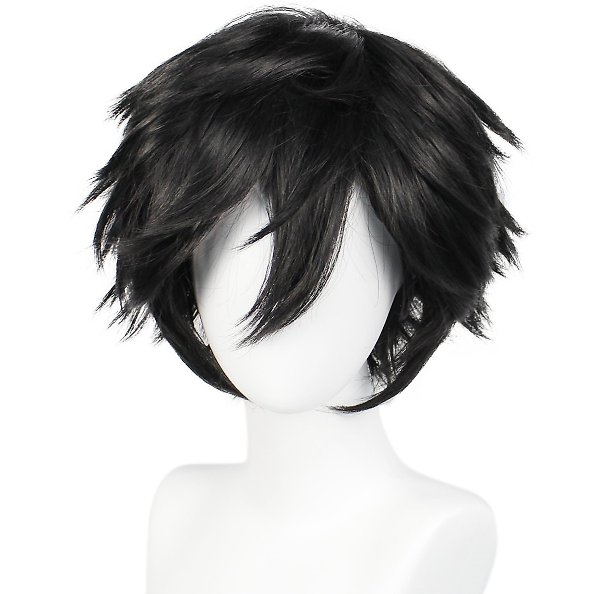IMEYLE Short Black Wig Short Black Cosplay Wig for Men Straight Wig Synthetic Wig for Anime Halloween Costume Party + Wig Cap