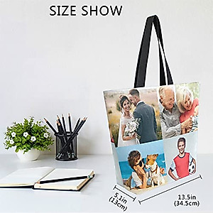 Naanle Personalized Canvas Tote Bag Large Women Casual Shoulder Bag Custom Customized Handbag Reusable Cotton Bag Gift, 4 Photos Collage
