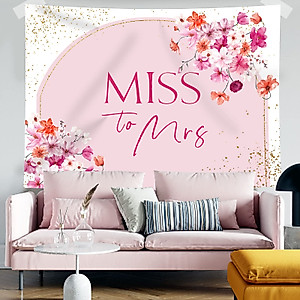 Rsuuinu Miss to Mrs Bridal Shower Backdrop Pink Flowers Golden Dots Photography Background Wedding Bride to Be Cake Table Party Decorations Banner Supplies Favors Photo Booth Studio Props 7x5ft