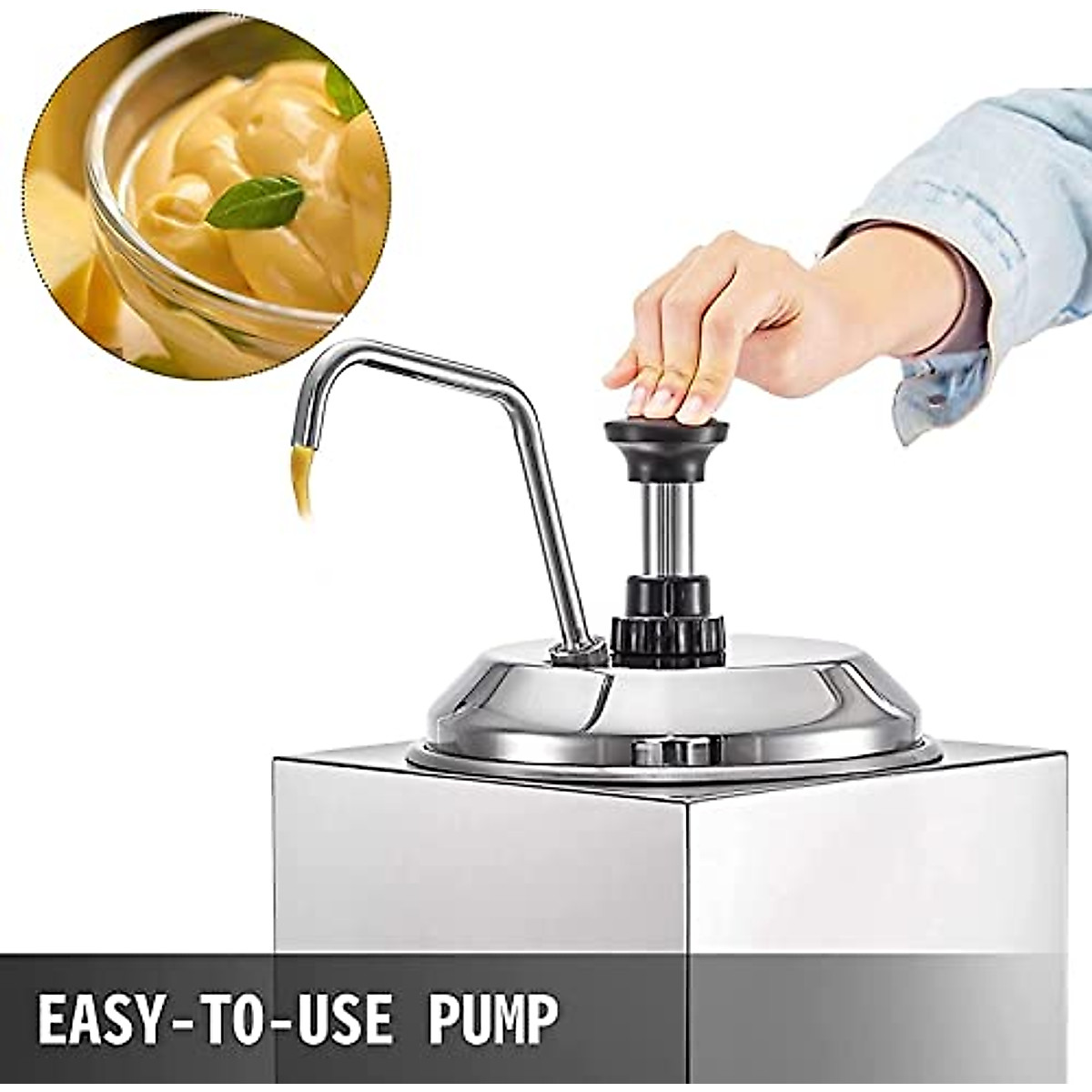 ANSNAL Cheese Dispenser with Heated Pump,2.5L Commercial Hot Fudge Warmer,800W Stainless Steel Sauce Warmer Pump Dispenser,for Hot Fudge Cheese Caramel,Temperature Control 30℃-110℃