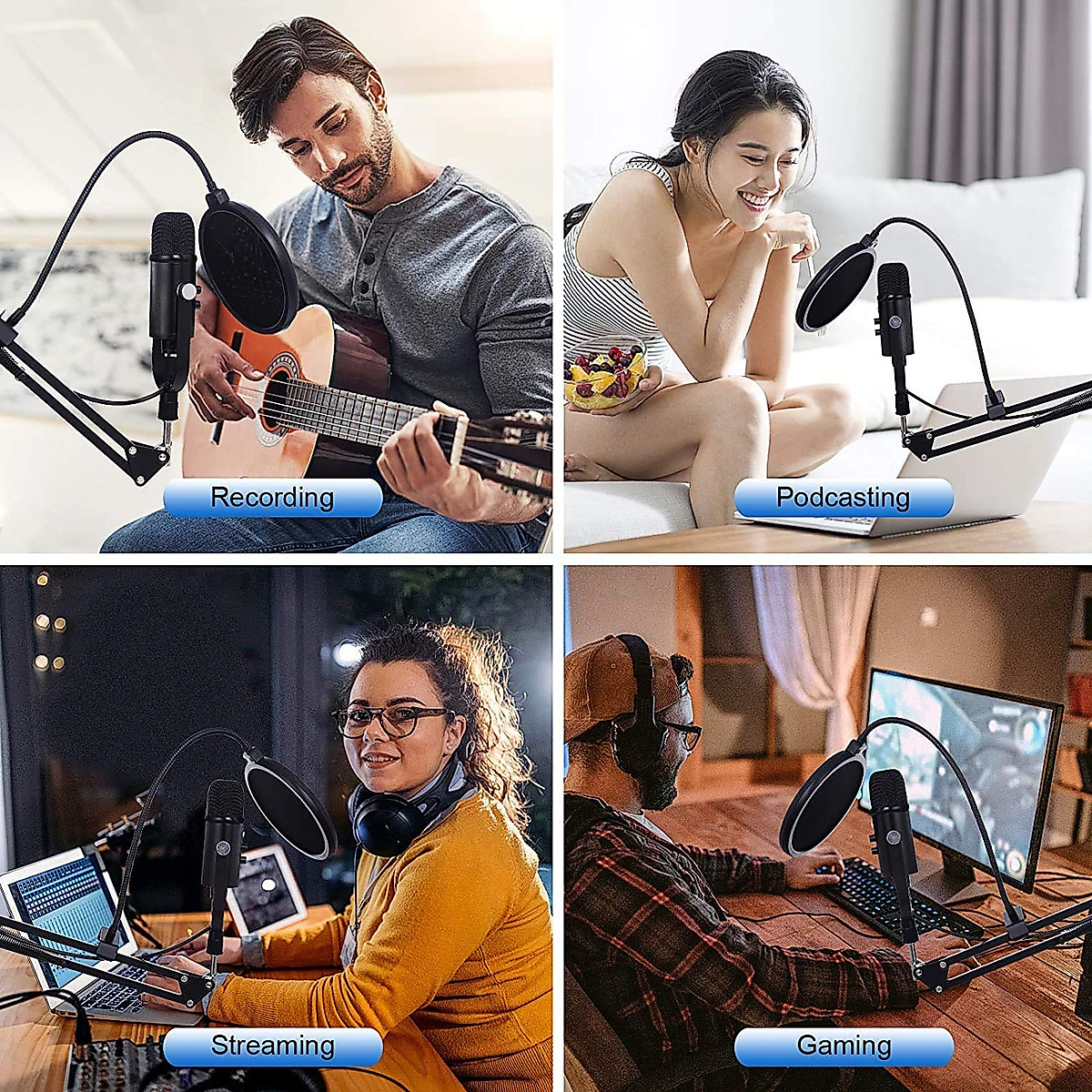 USB Microphone Condenser Computer PC Gaming Mic Podcast Microphone Kit for Streaming,Recording,Vocals,ASMR,Voice,Cardioid Studio Microphone for Phone/Pad/Android/MAC/Laptop/PS4/USB C Phone,YouTube