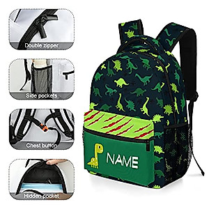 Mrokouay Custom Kid's Student Backpack Green Dinosaur Print Personalized Backpack Add Your Name Text, Customization Cute Lightweight Backpack for Boys Girls